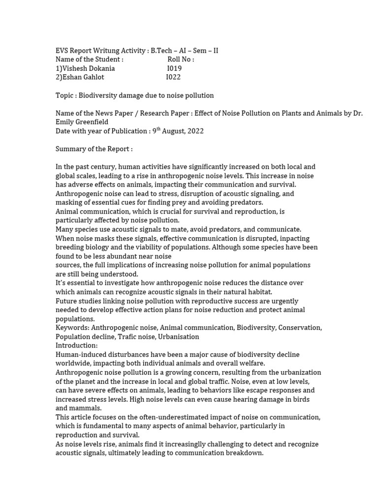 (I019) Report ESC3 | PDF | Predation | Human Impact On The Environment