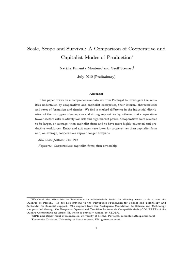 Scale Scope and Survival-A Comparison of Cooperative and Capitalist ...