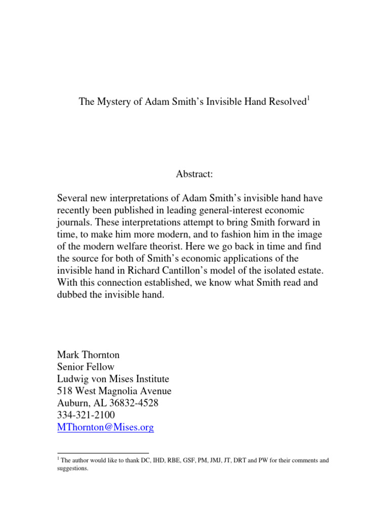 The Mystery of Adam Smiths Invisible Hand Resolved | PDF | Market ... The Mystery of Adam Smiths Invisible Hand Resolved | PDF | Market ...