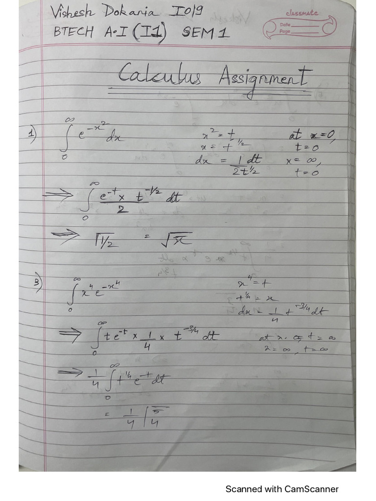 Calculus Assignment 1 (Vishesh Dokania-I019) | PDF