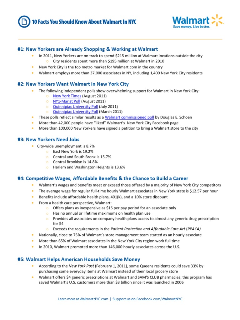Walmart NYC Facts (Updated 11/30/11) | PDF | Grocery Store | Walmart