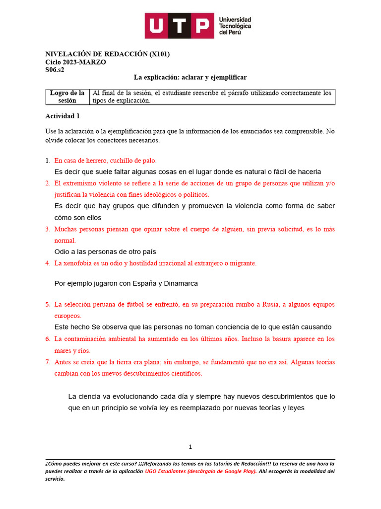 S06.s2 - La Explicación (Material de Actividades) | PDF