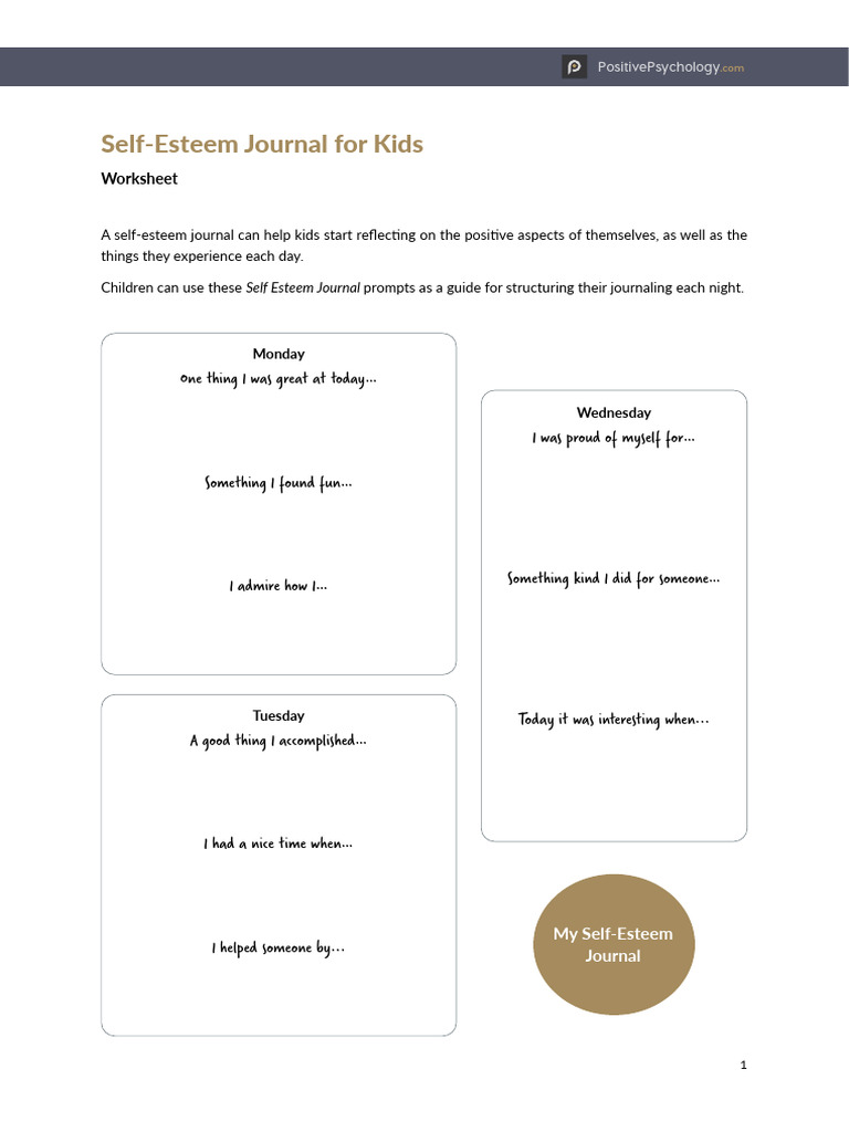 Self Esteem Journal For Kids | PDF