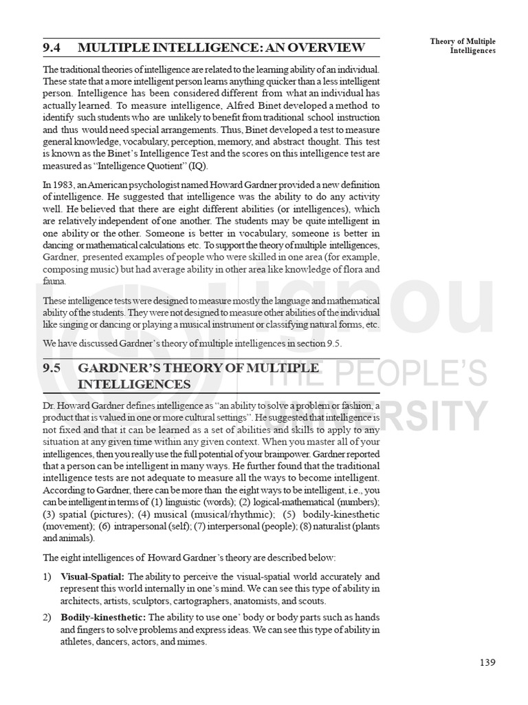 Gardner's Theory of Intelligence | PDF