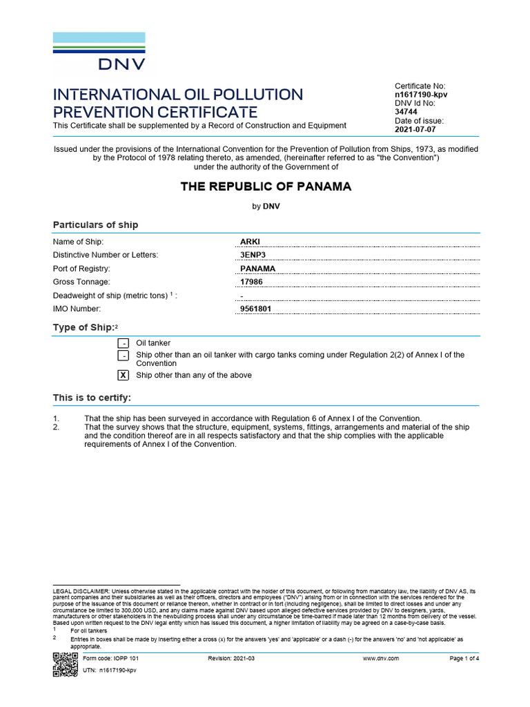 IOPP International - Oil - Pollution - PreventionCertificate-2021-07-07 ...