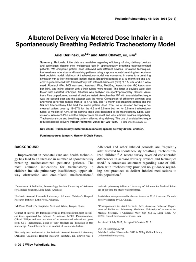Albuterol Delivery Via Metered Dose Inhaler in A Spontaneously ...