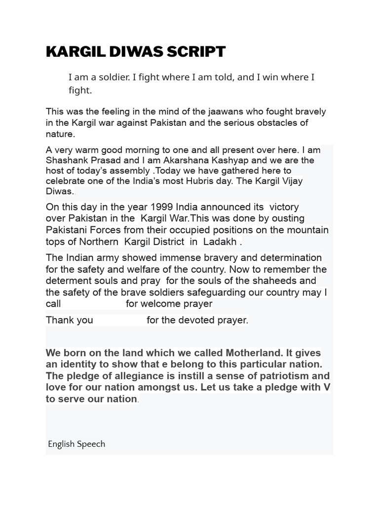 Kargil Vijay Diwas Assembly Script | PDF | Travel | History