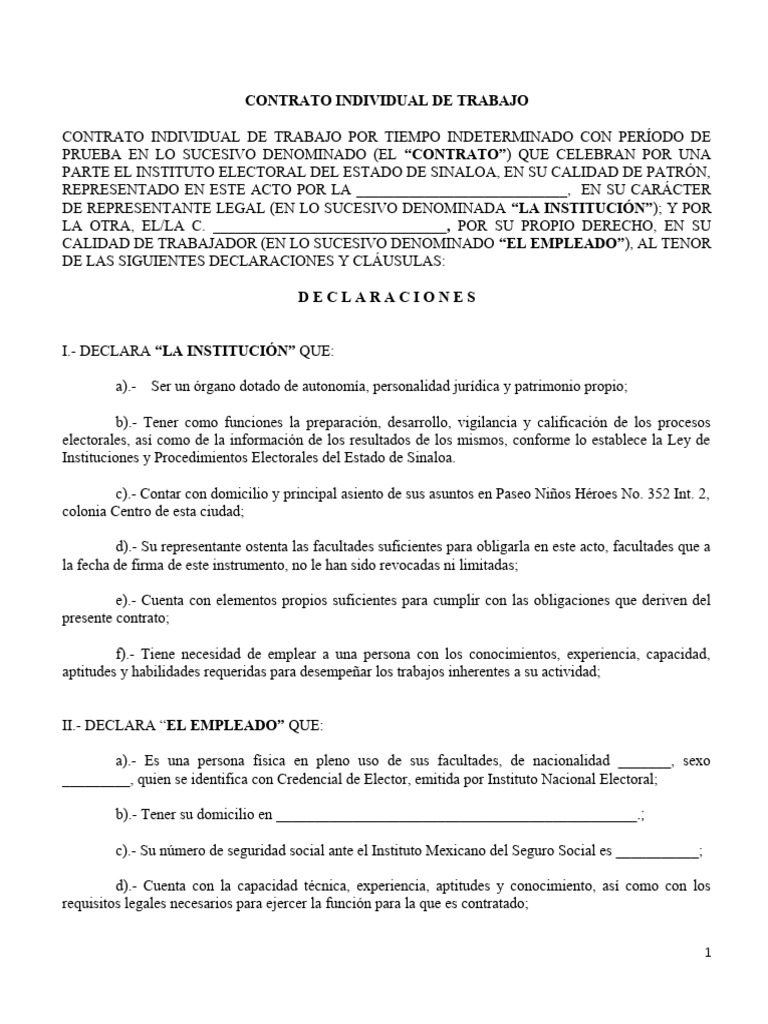Formato Contrato Individual Trabajo | PDF | Salario | Derecho laboral