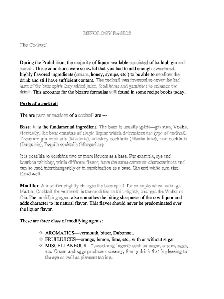 Mixology Basics | PDF | Cocktails | Drink