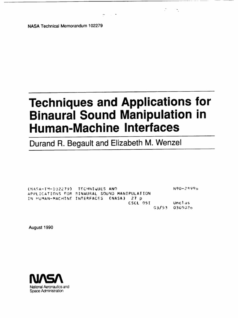 Techniques and Applications For Binaural Sound (Begault and Wenzel) | PDF | Qualia | Electronics