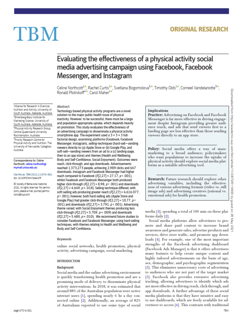 Evaluating The Effectiveness of A Physical Activity Social | PDF