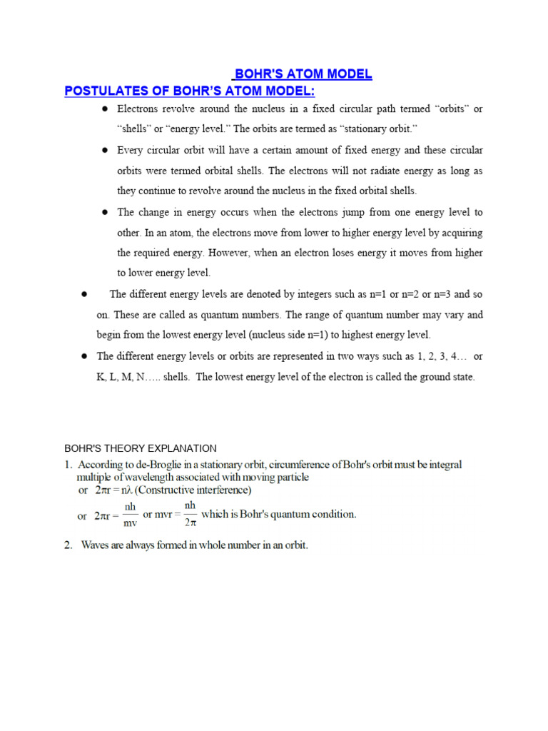 Bohrs Atom Model | PDF