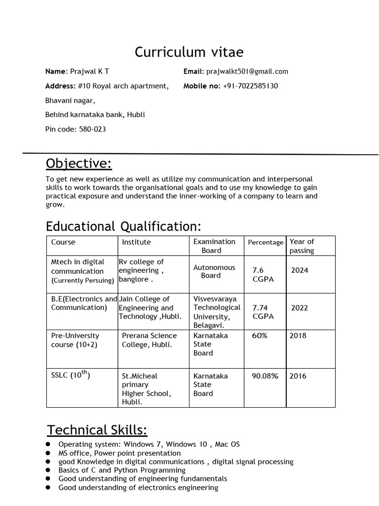 Prajwal CV | PDF | Communication | Learning