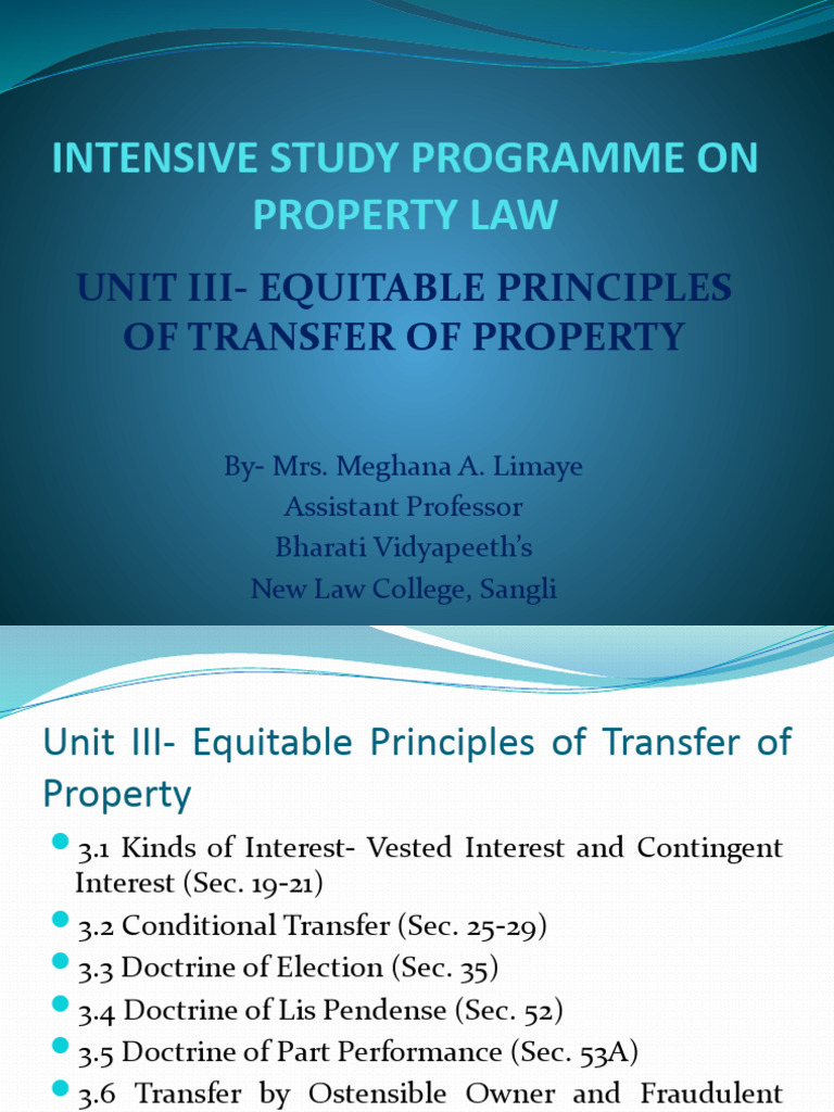 Unit III - Equitable Principles of Transfer of Property | PDF