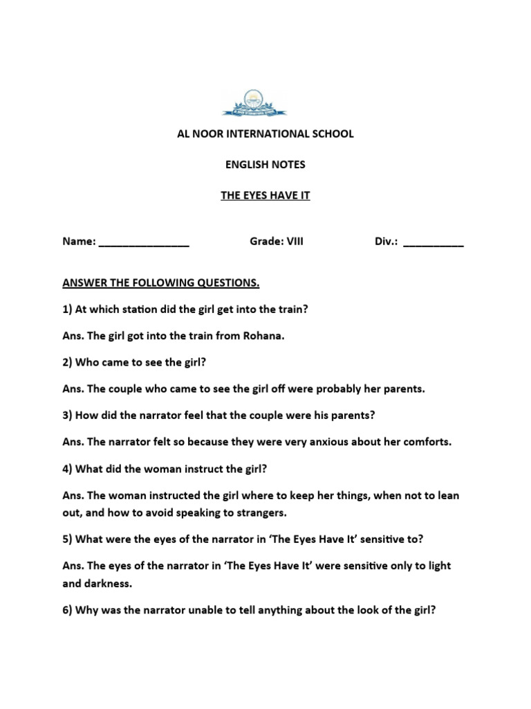 Grade-8 - The Eyes Have It-Reference Material | PDF