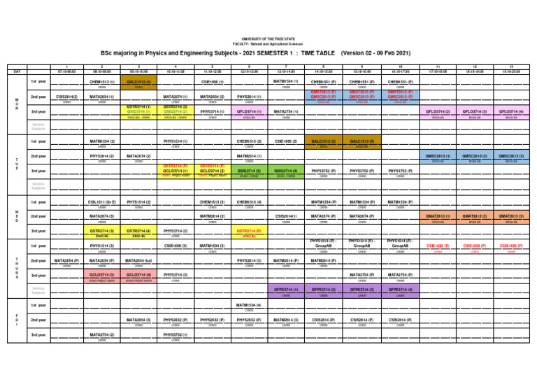 Student Time Table v02 09 - 02 - 2021 | PDF