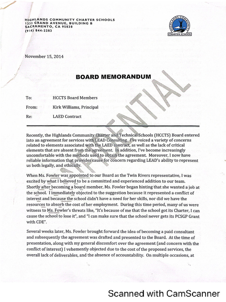 Kirk Williams Memo To HCCTS Board Members | PDF