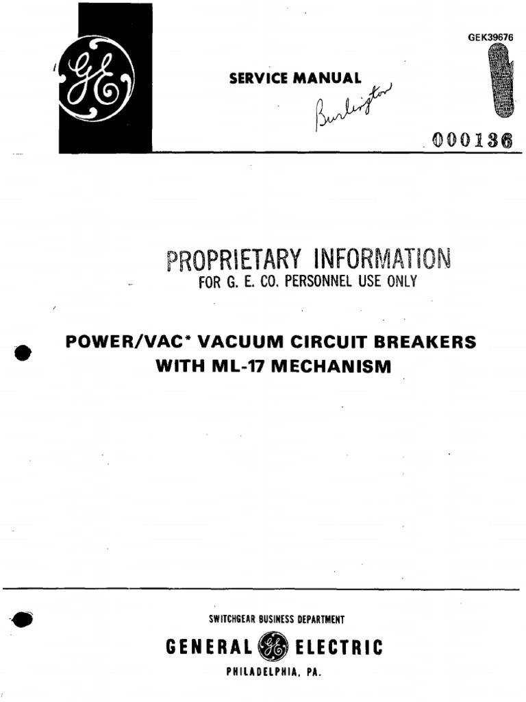 GEK-39676 Service Manual PowerVac Vacuum Circuit Breaker With Ml-17 ...