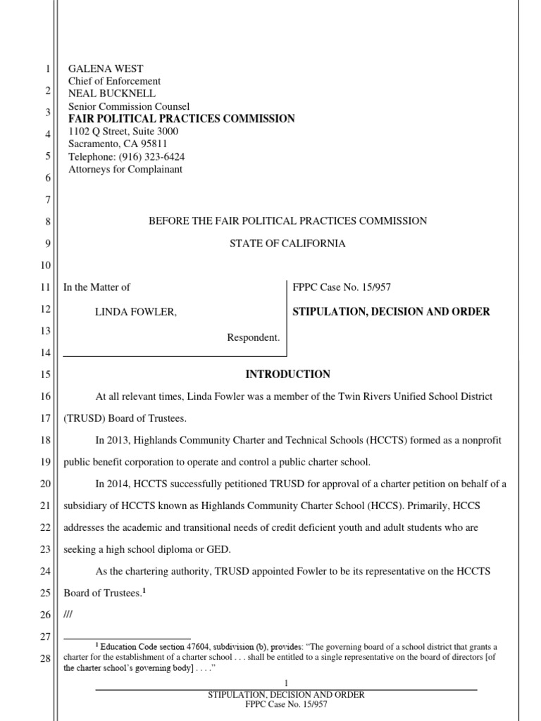 FPPC's Findings in The Matter of Linda Fowler | PDF