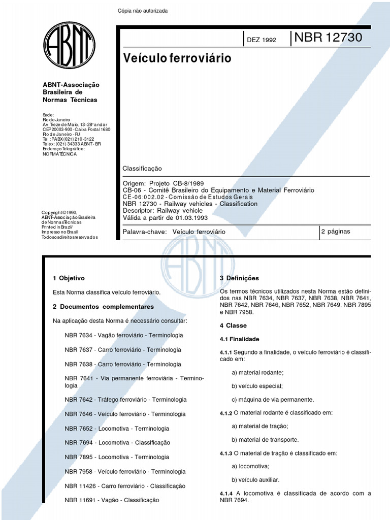 NBR 12730 - Veiculo Ferroviario | PDF