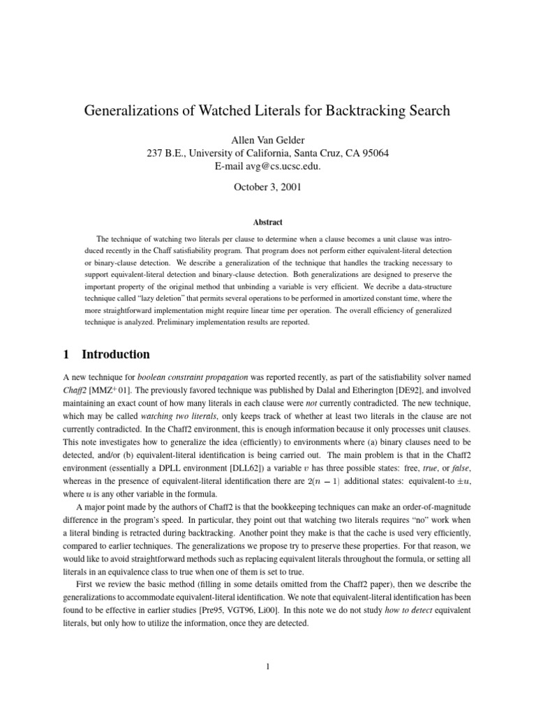 Generalizations of Watched Literals For Backtracking Search | PDF | Mathematical Logic ...