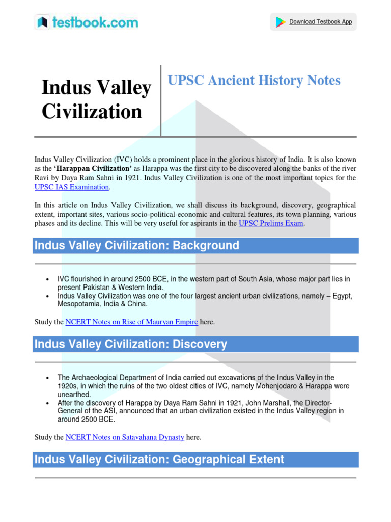 Indus Valley Civilization Overview for UPSC | PDF