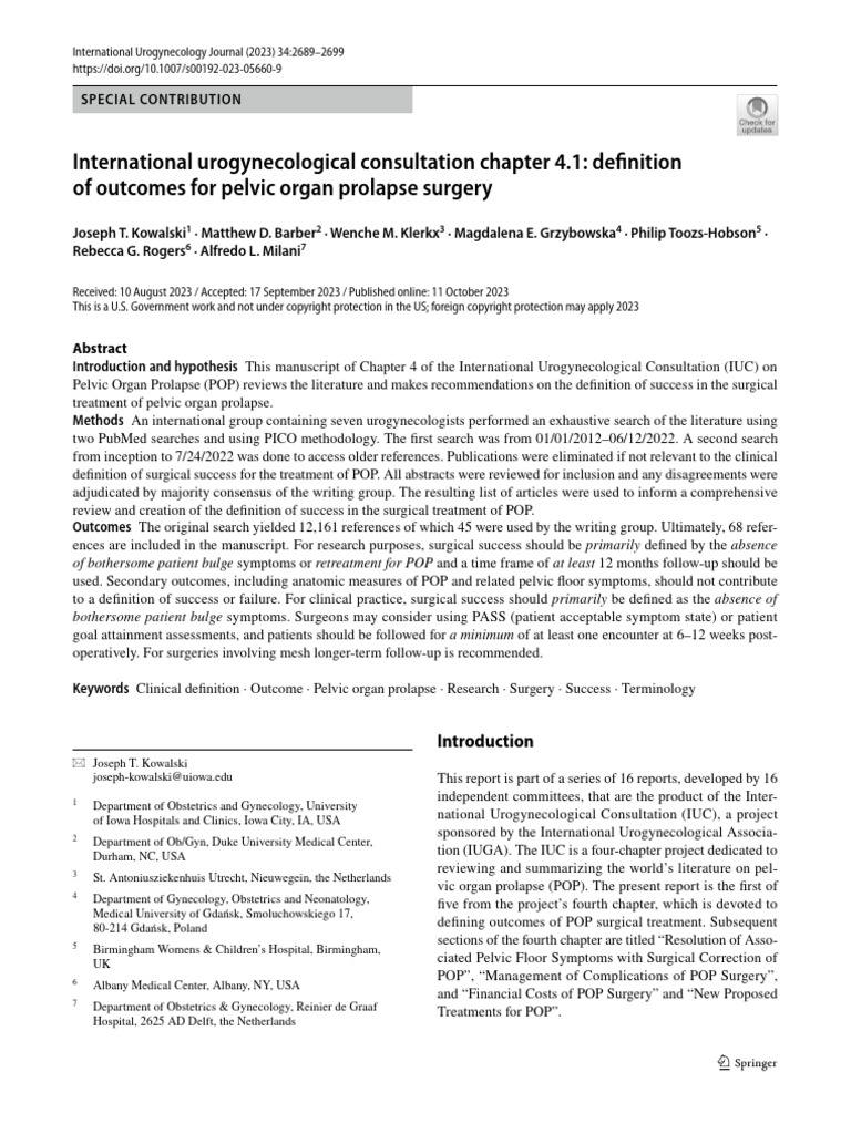 International Urogynecological Consultation Chapter 4.1: Definition of ...