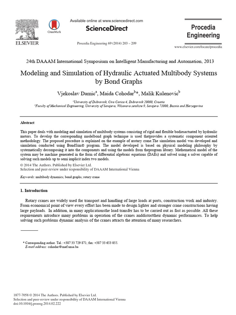 Modeling And Simulation Of Hydraulic Actuated Multibody Systems By Bond Graphs Procedia 