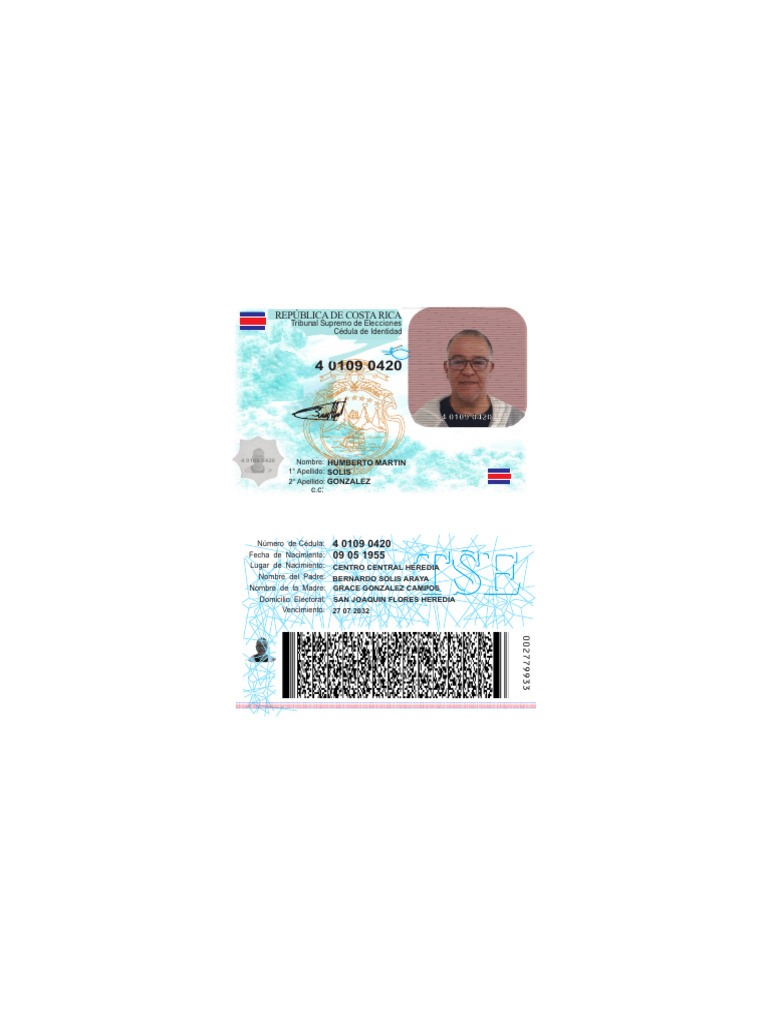 Cédula de Identidad Costa Rica | PDF