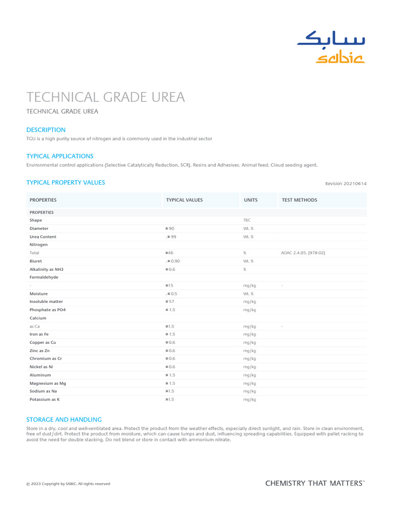 TECHNICAL GRADE UREA - Global - Technical - Data - Sheet | PDF | Magnesium | Chromium