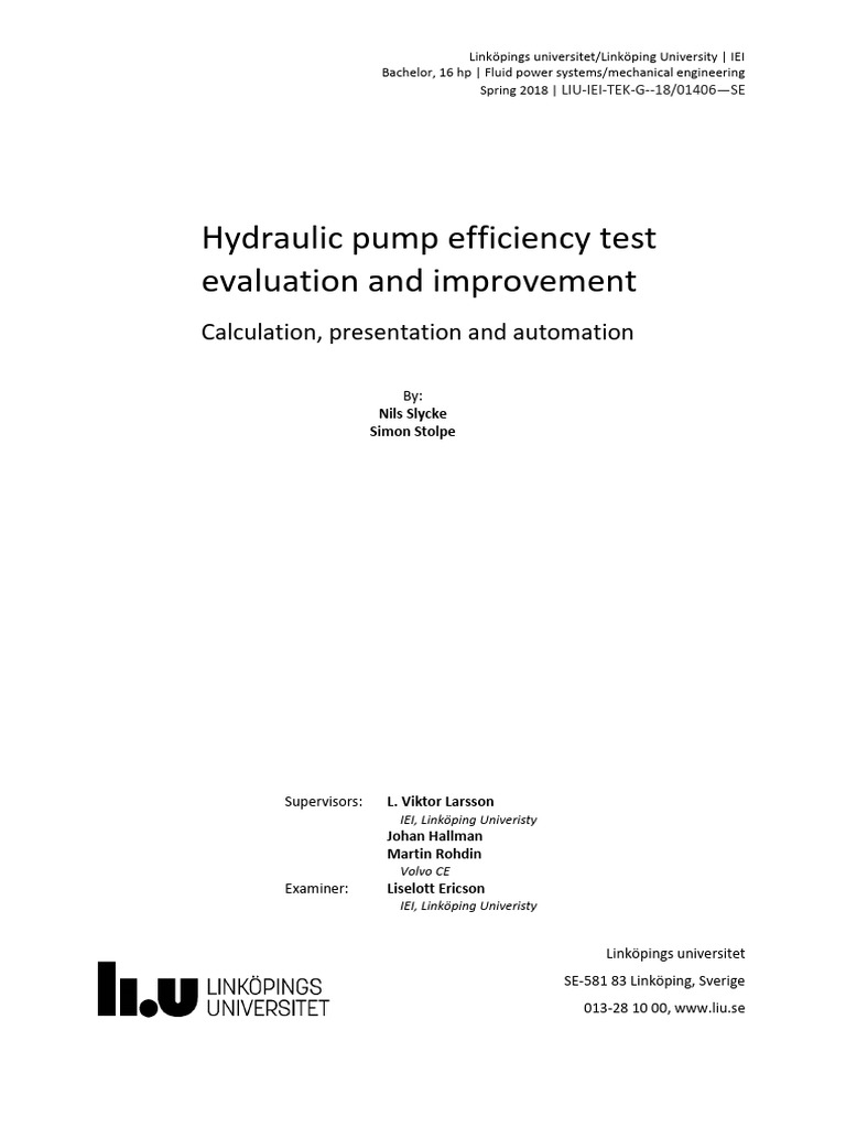 Hydraulic Pump Efficiency Test | PDF
