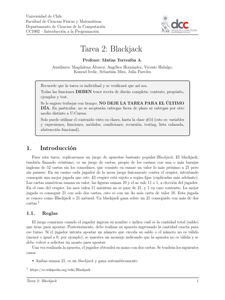 Tarea 2: Blackjack: 1. Introducción | PDF