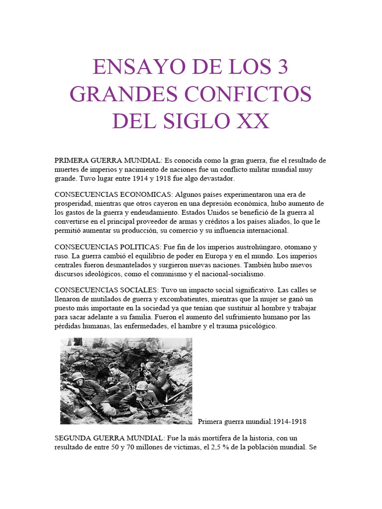 ACT INTEGRADORA: Ensayo de Los 3 Grandes Conflictos Del Siglo XX | PDF | Unión Soviética ...