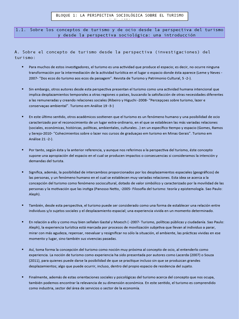 BLQ 1 Sociología | PDF | Turismo | Ocio