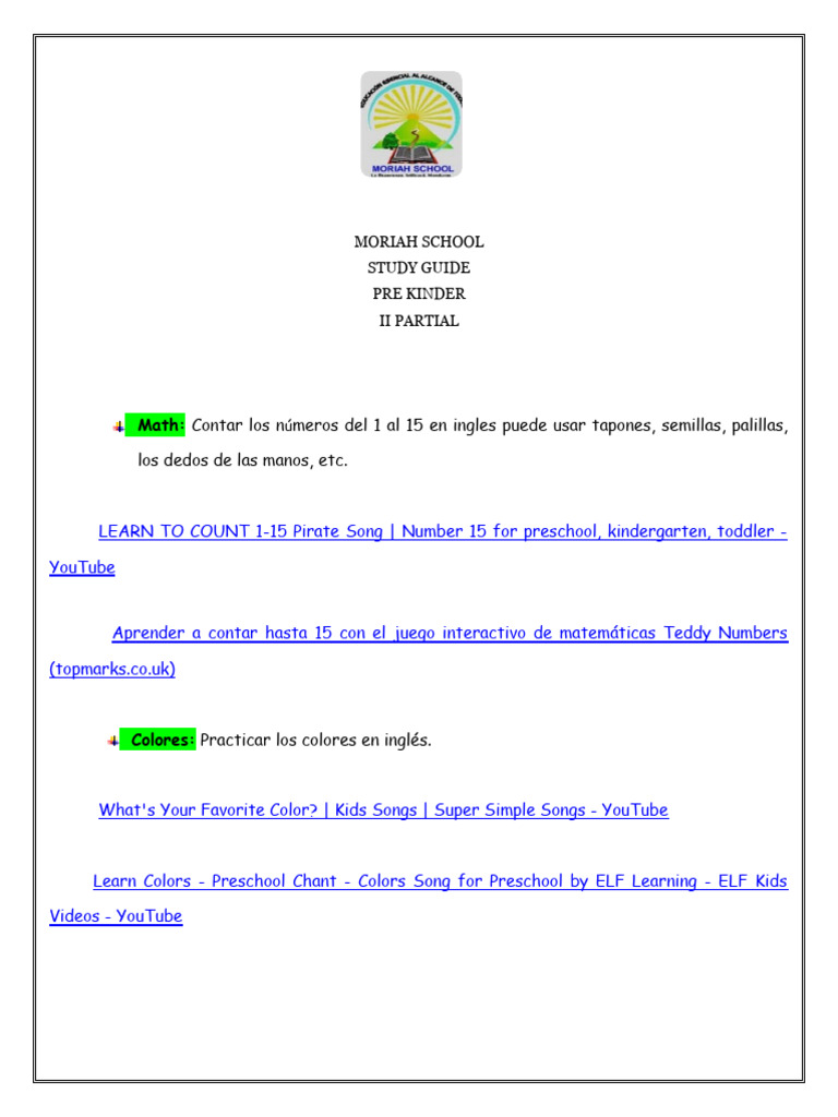 Study Guide First Grade Preschool | PDF