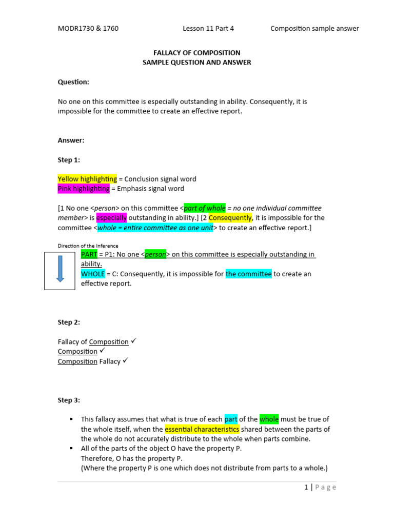 Sample Answer Composition Fallacy | PDF