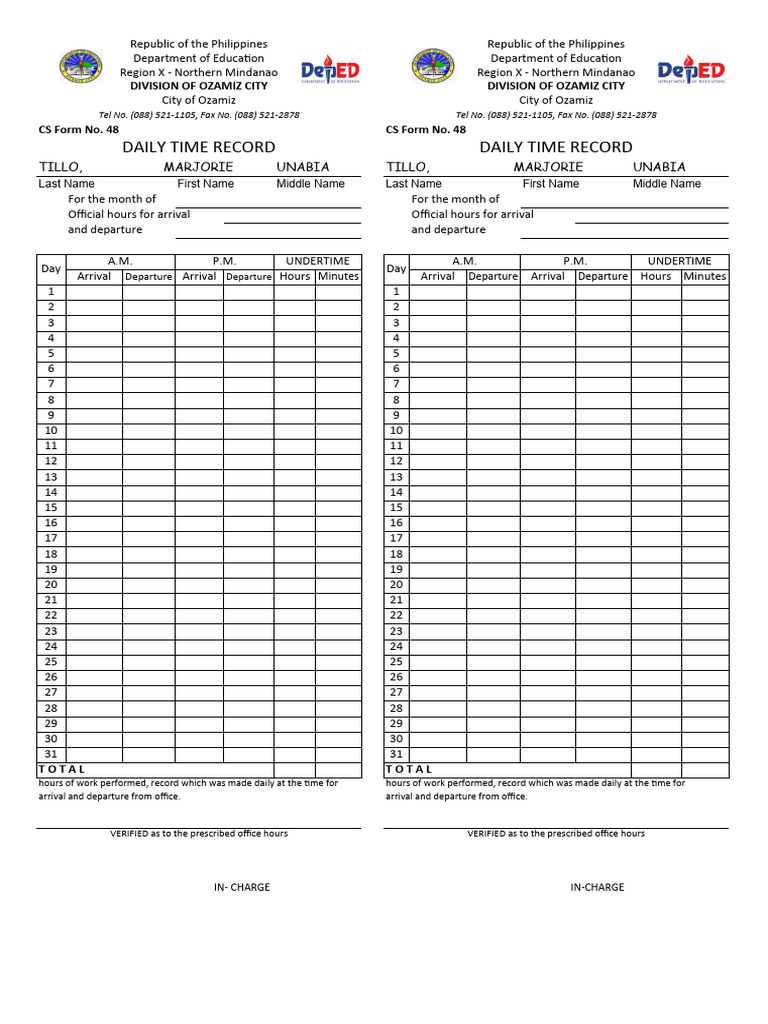 Dtr Template Pdf