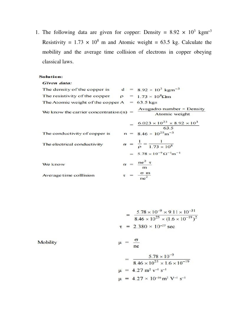 Solved Problems 1 | PDF | Electrical Resistivity And Conductivity | Electron