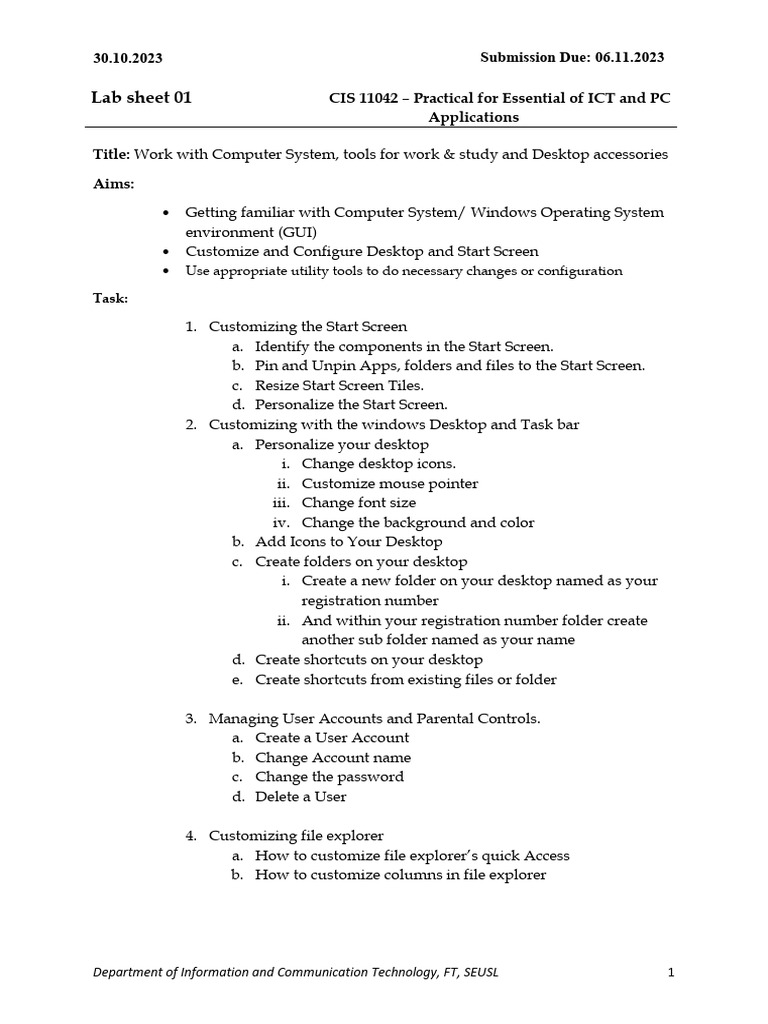 CIS11042 Labsheet 01 | PDF