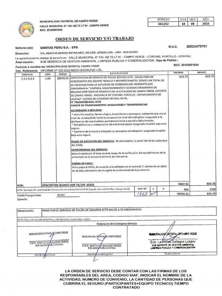 MODELO DE ORDEN DE SERVICO DE POLIZAS Y FACTURAS PAGADAS (1) | PDF ...