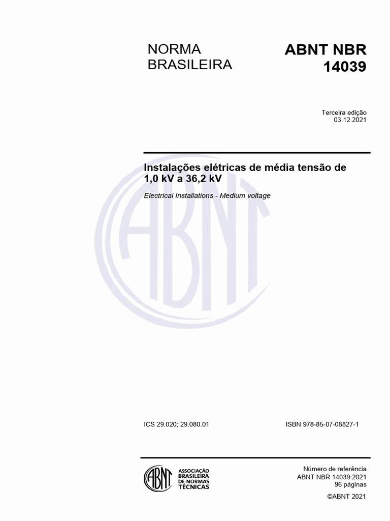 NBR 14039 - 2021 Instalações Elétricas de Média Tensão 1kV A 36,2 | PDF