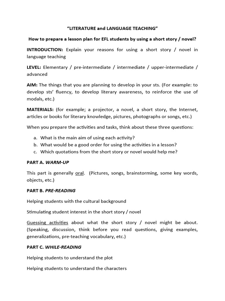 Short Story - Novel Lesson Plan | PDF