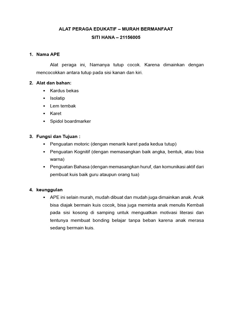 Siti Hana - 21156005 - Alat Peraga Edukatif | PDF