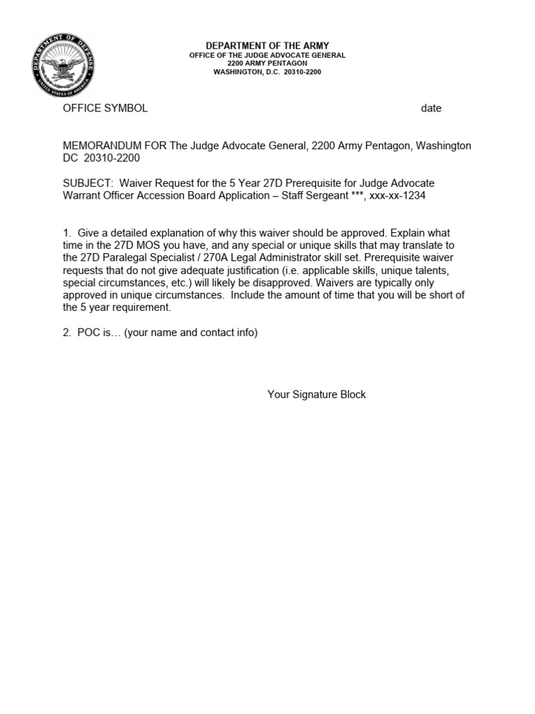 Tjag 27d Mos Waiver | PDF