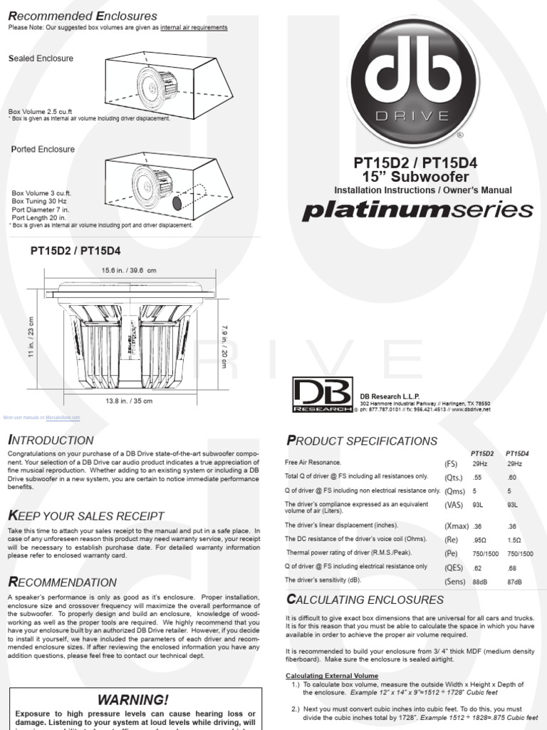 Manual DB Drive PT15D4 | PDF | Loudspeaker | Electrical Engineering Manual DB Drive PT15D4 | PDF | Loudspeaker | Electrical Engineering