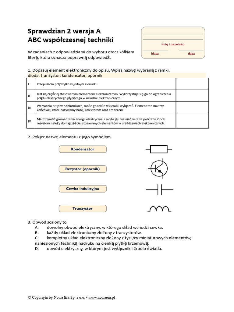 Sprawdzian 2 Abc Wspolczesnej Techniki | PDF