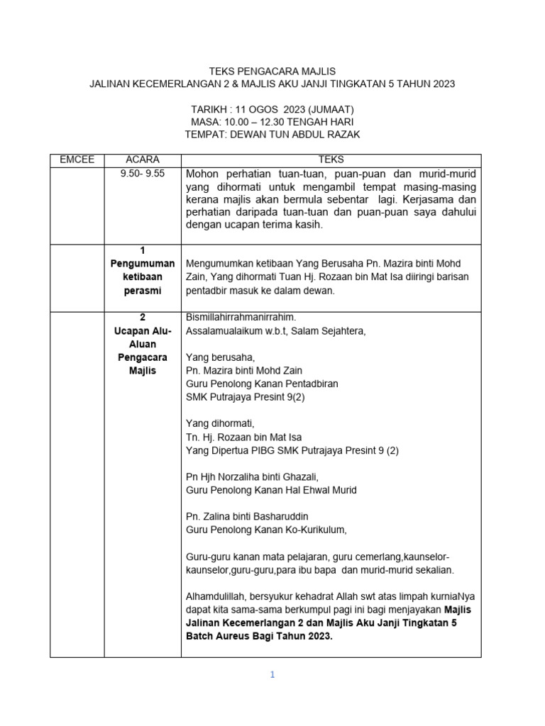 Teks Pengacara Majlis Aku Janji | PDF