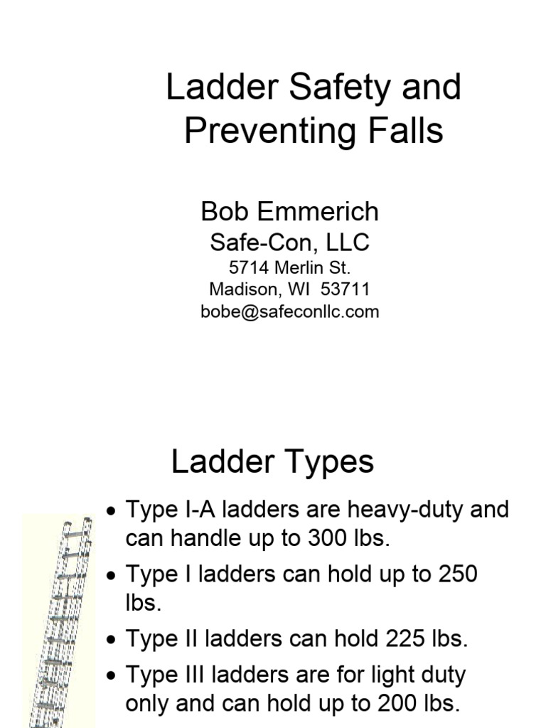Ladder Safety and Falls DOA Handout | PDF | Ladder