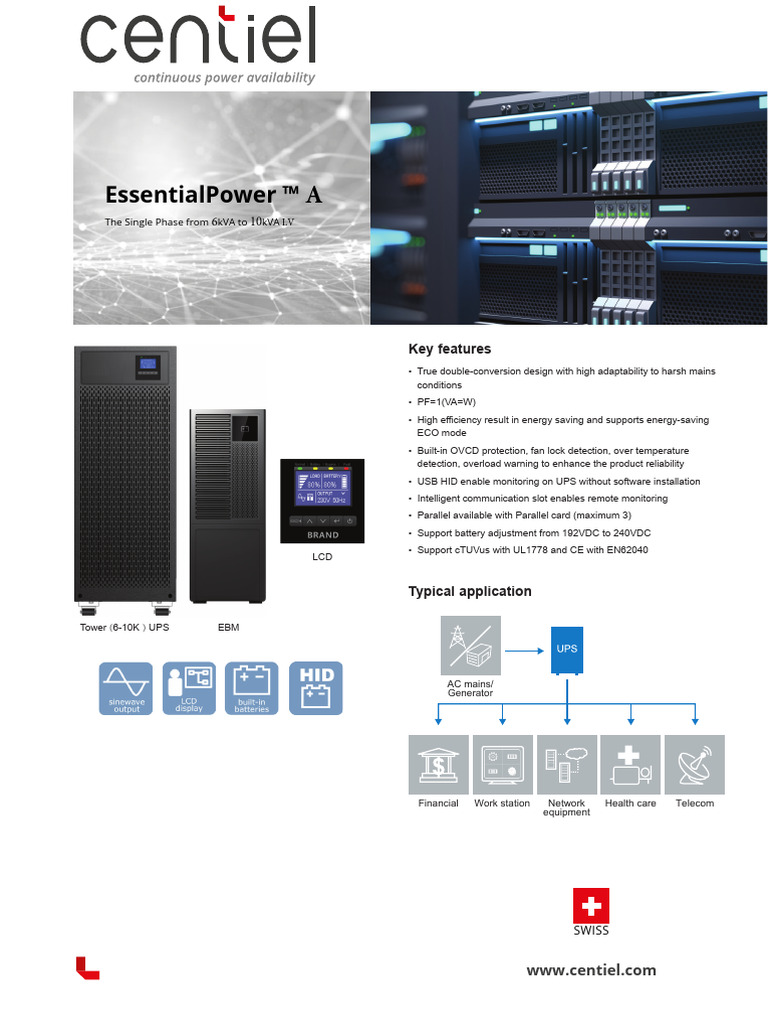 Centiel Brochure Essential A Tower LV 6-10K | PDF | Battery Charger ...