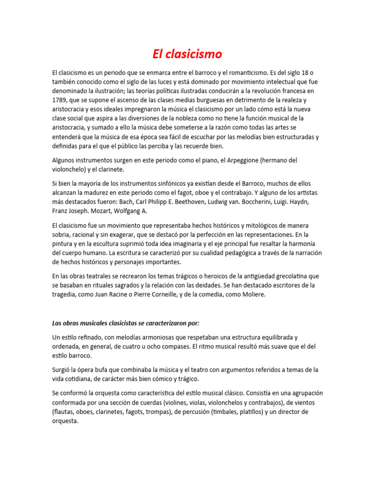 El Clasicismo | PDF | Arte | Historia